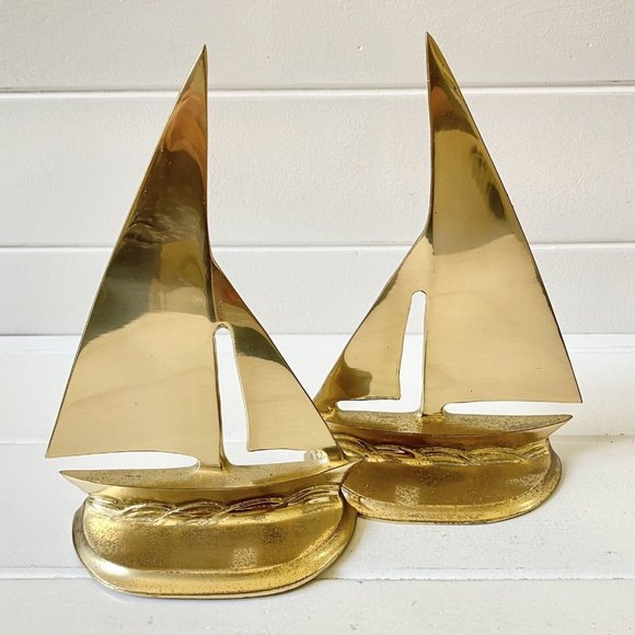 Sailboat Bookends | Office | Vintage Cast Metal Brass Sailboat Bookends ...